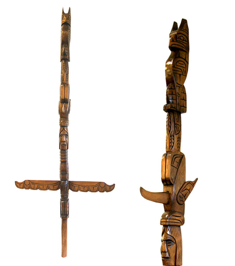 Salmon and Killer Whale Talking Stick - Canadian Indigenous Art Inc.