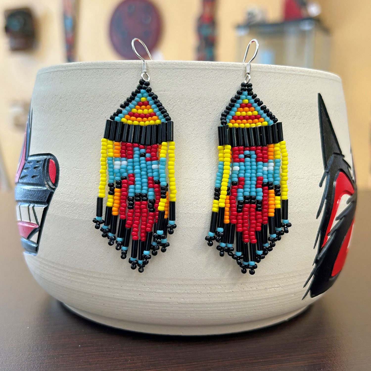 Beaded Earrings - 2.5" Thunderbird - Canadian Indigenous Art Inc.